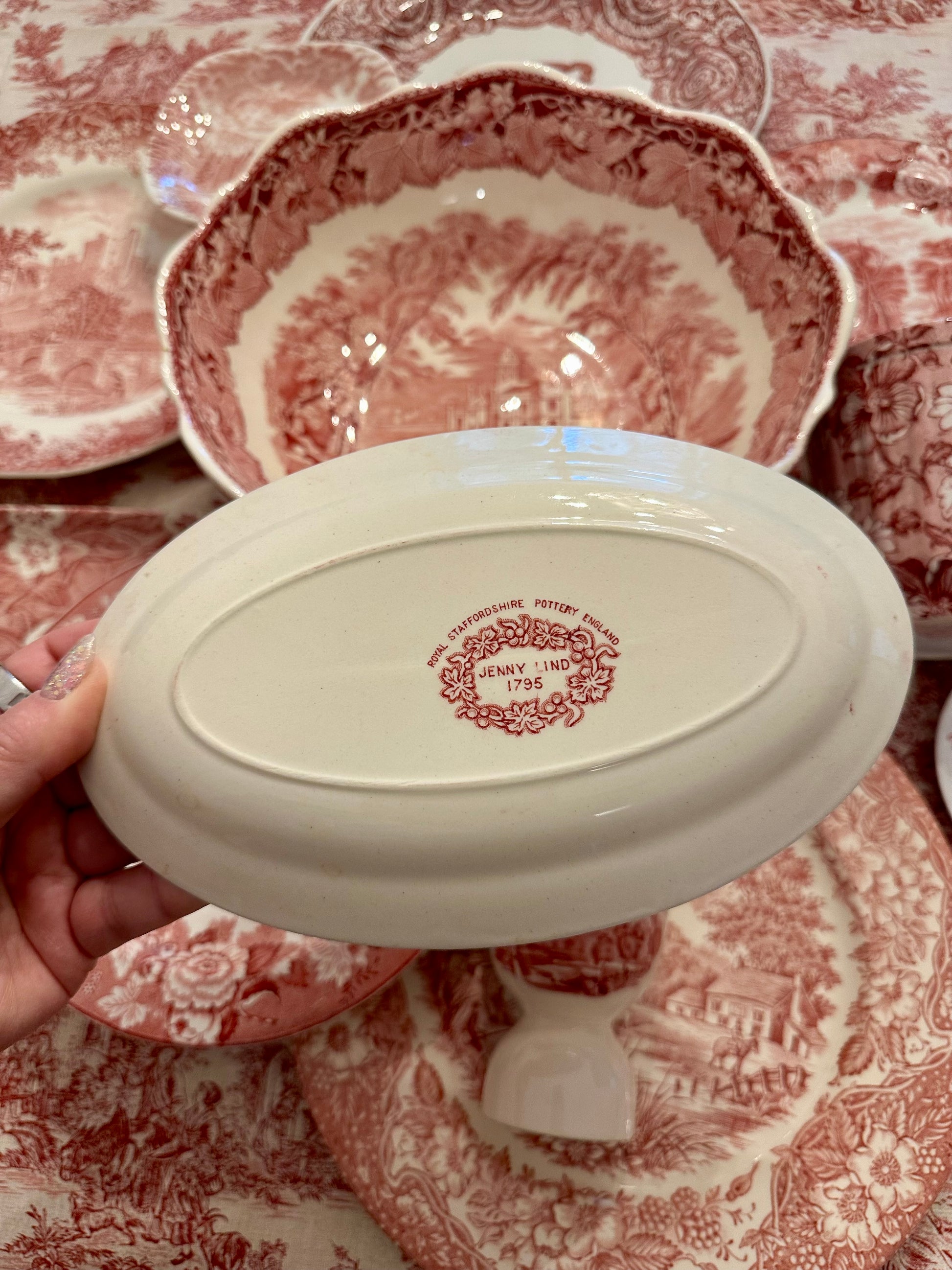 Royal Staffordshire “Jenny Lind” Pink Transferware Oval Relish Tray ...