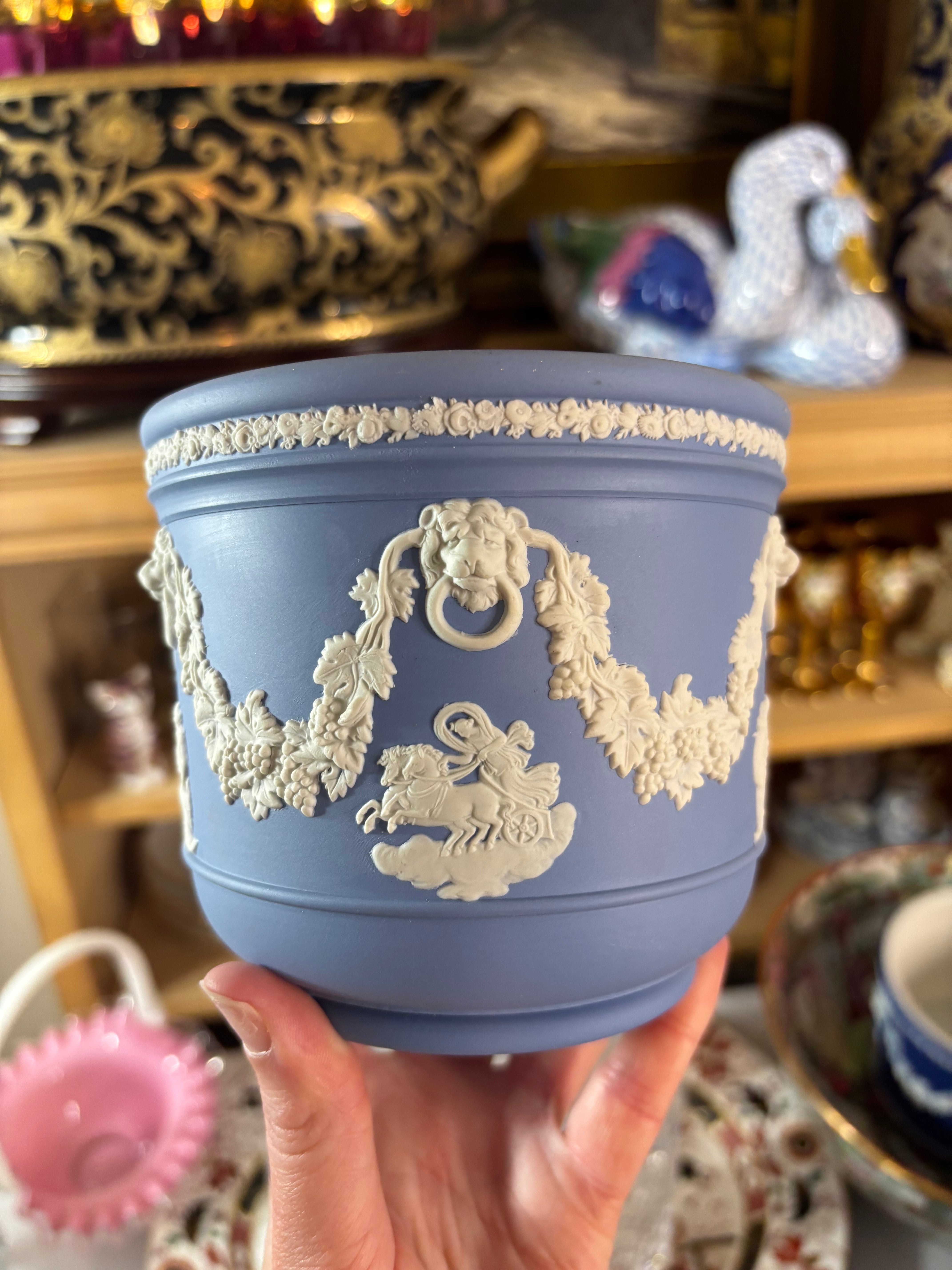 Wedgwood Jasperware blue and white cache pot with lion details! - Two ...