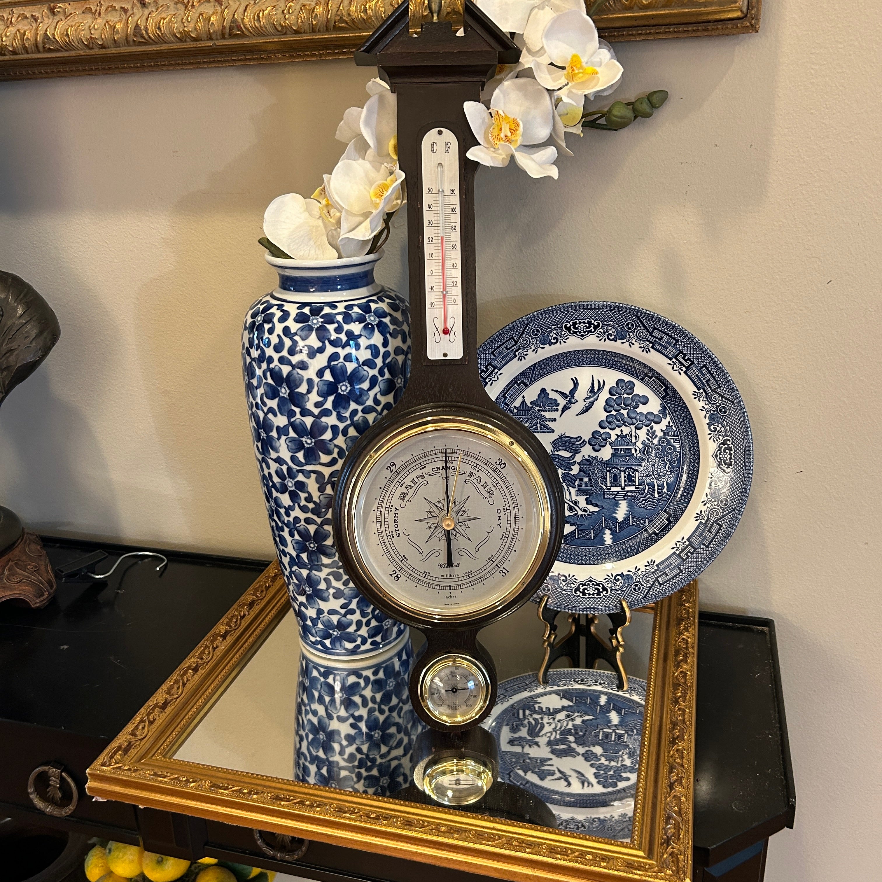 Vintage coastal chic Brass & wood wall barometer – Lillian Grey