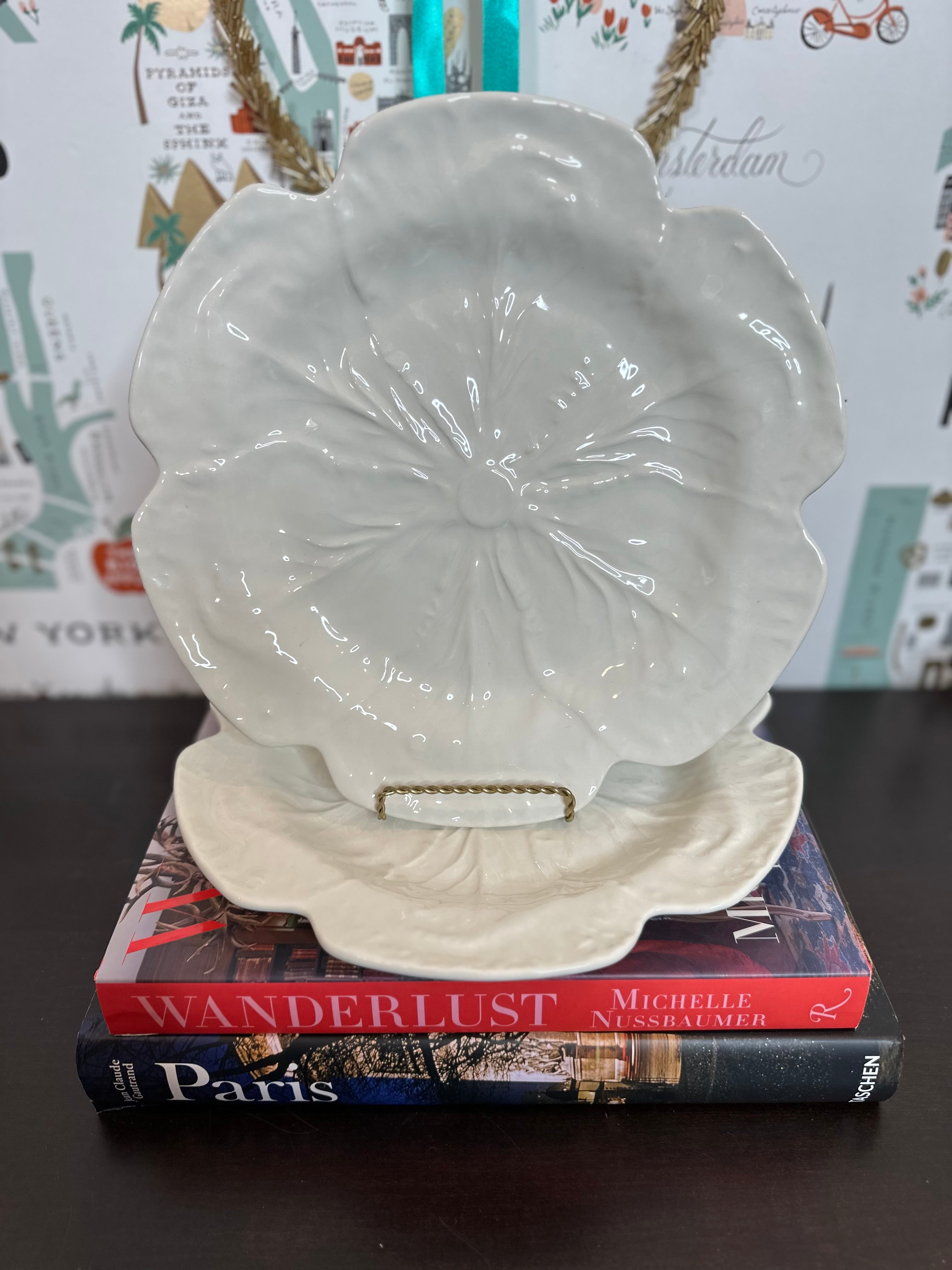 PRISTINE! Pair Bordallo Pinheiro White Cabbage Charger Plates, Made in ...