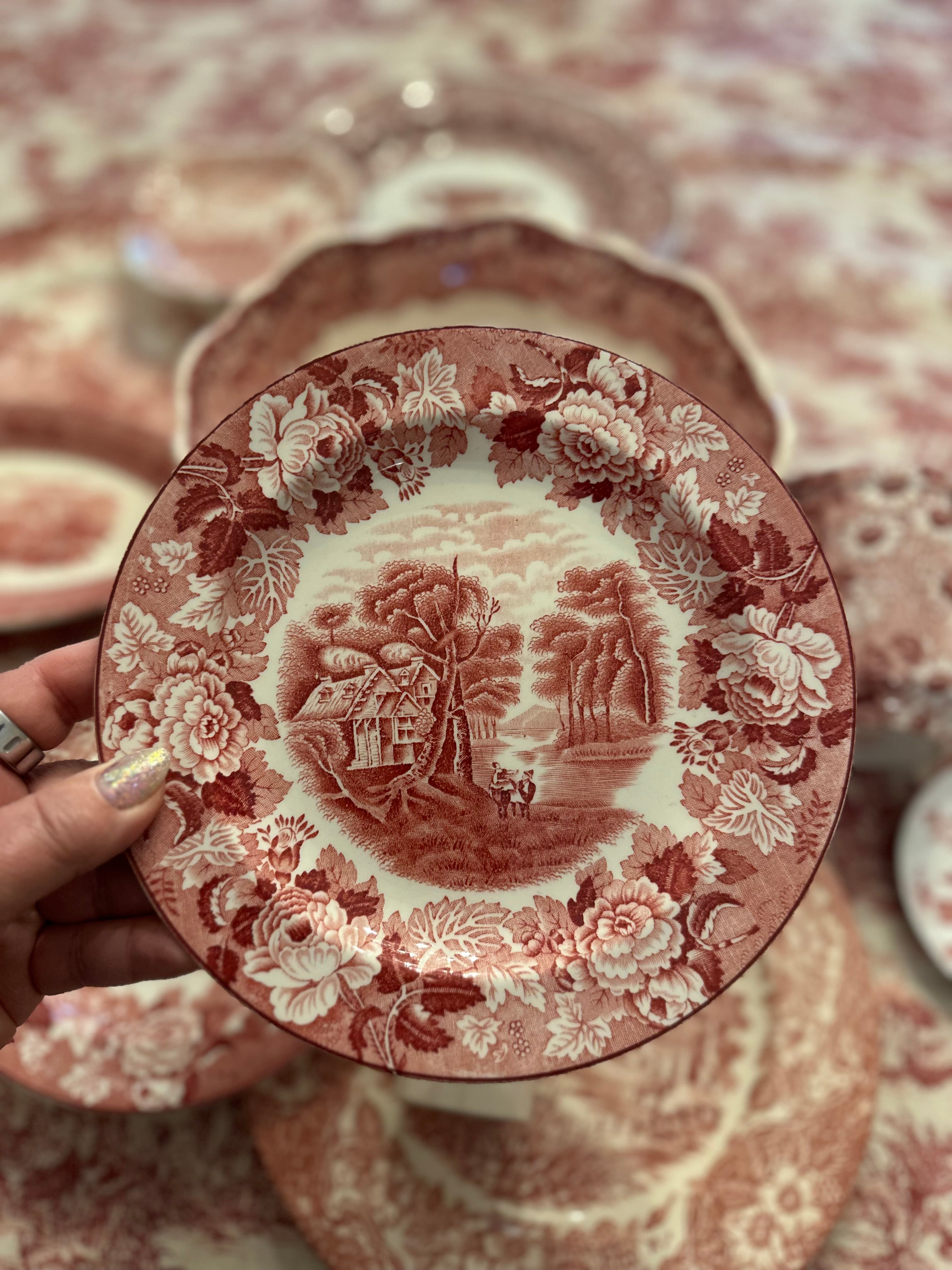 Enoch Woods “English Scenery” Red Ironstone Salad Plates Sold Individu ...