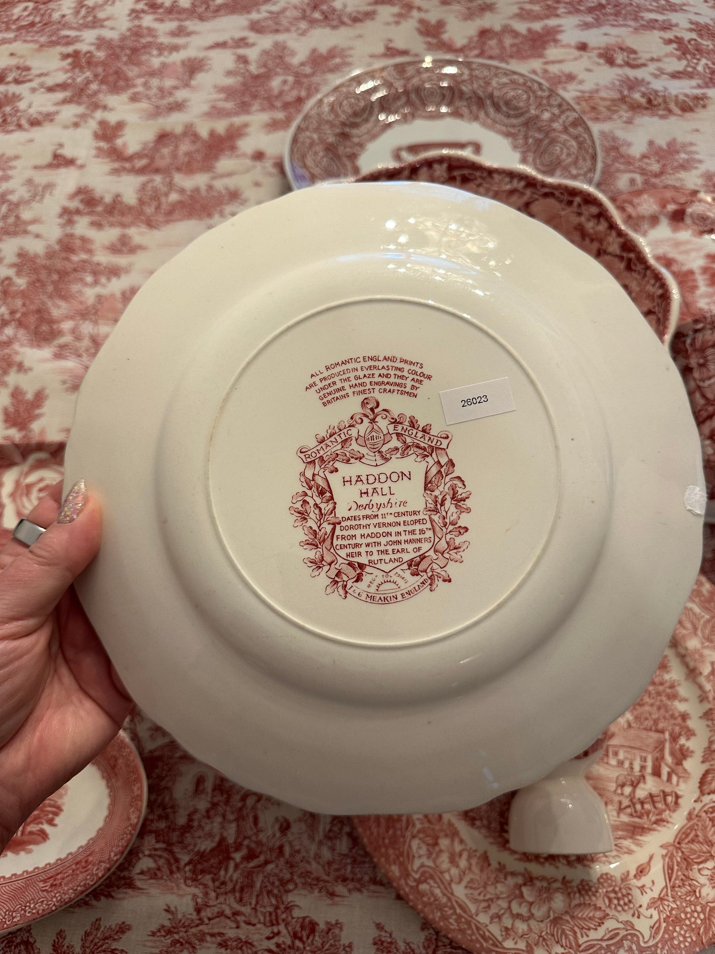 J & G Meakin “Romantic England” Pink / Red Transferware Haddon Hall, D ...