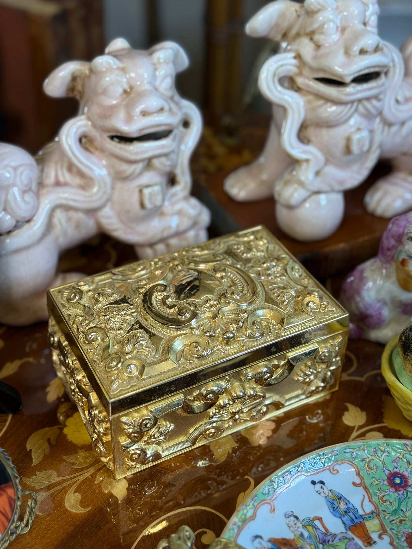 Ornate Gilt Metal Jewelry Box with Red Velvet Interior | 6” Decorative ...