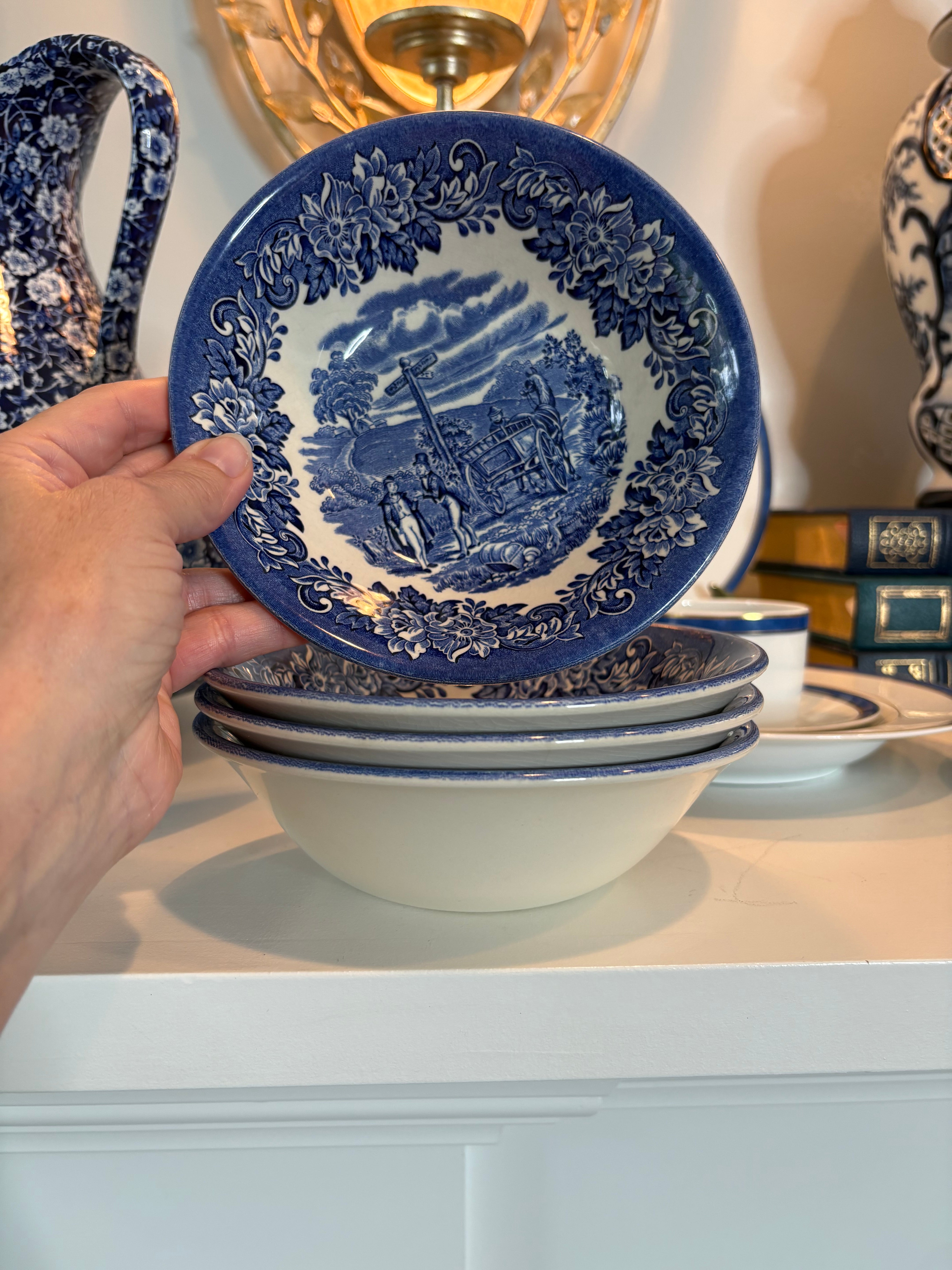 Live 6/8 for Kim Set (4) Dickens Series Blue English Ironstone Coupe C ...