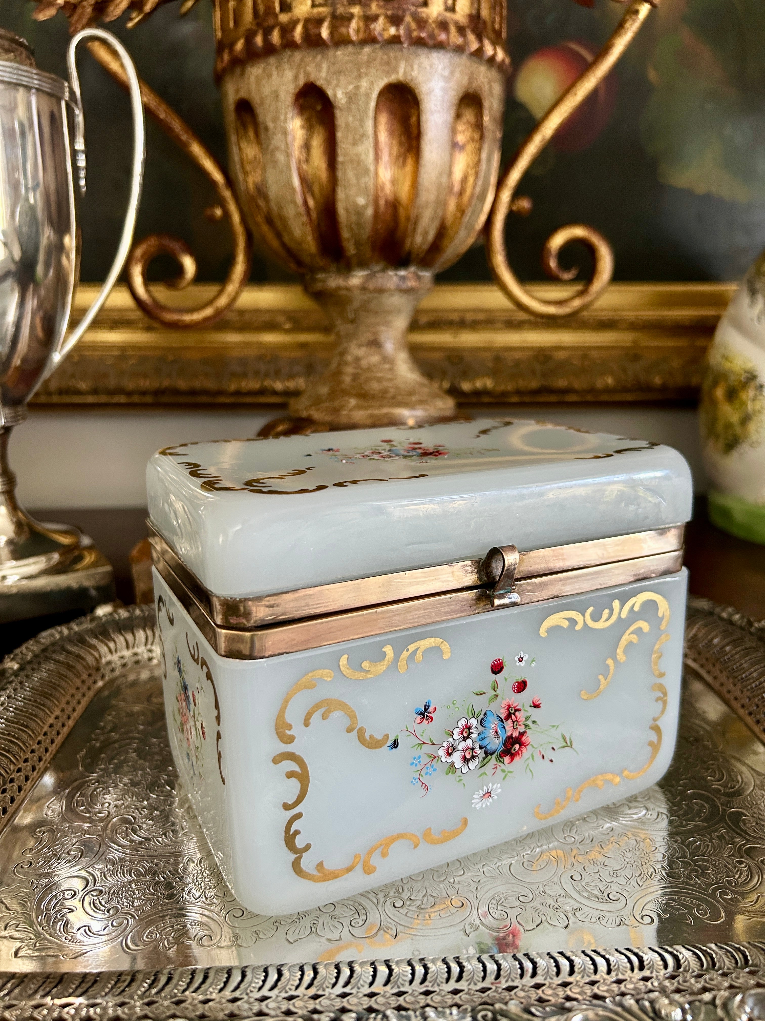 Large Antique French Gilt & Enamel Opaline Box – Lillian Grey